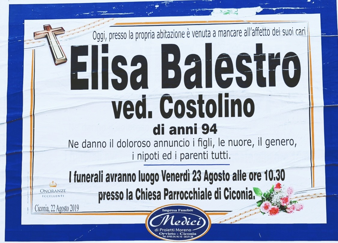 Necrologio Elisa Balestro - Impresa funebre Medici Proietti Orvieto