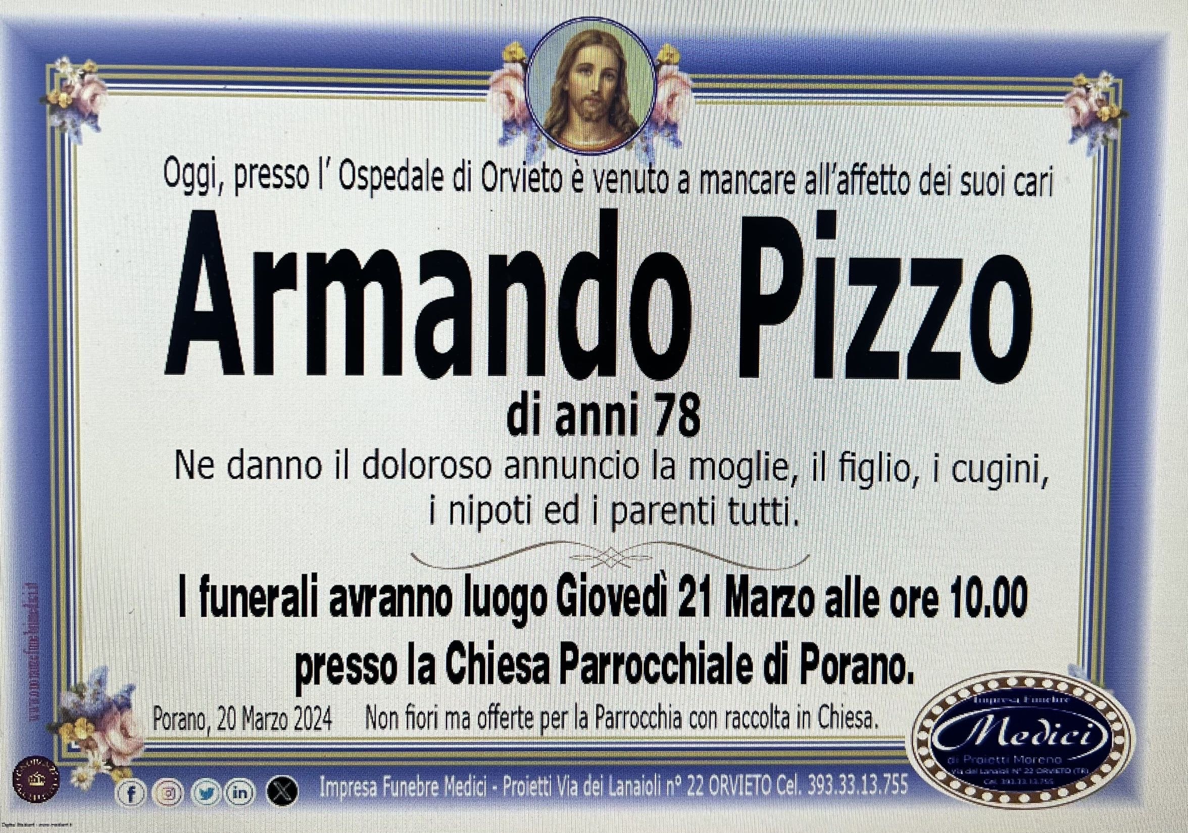 Necrologio Armando Pizzo - Impresa funebre Medici Proietti Orvieto