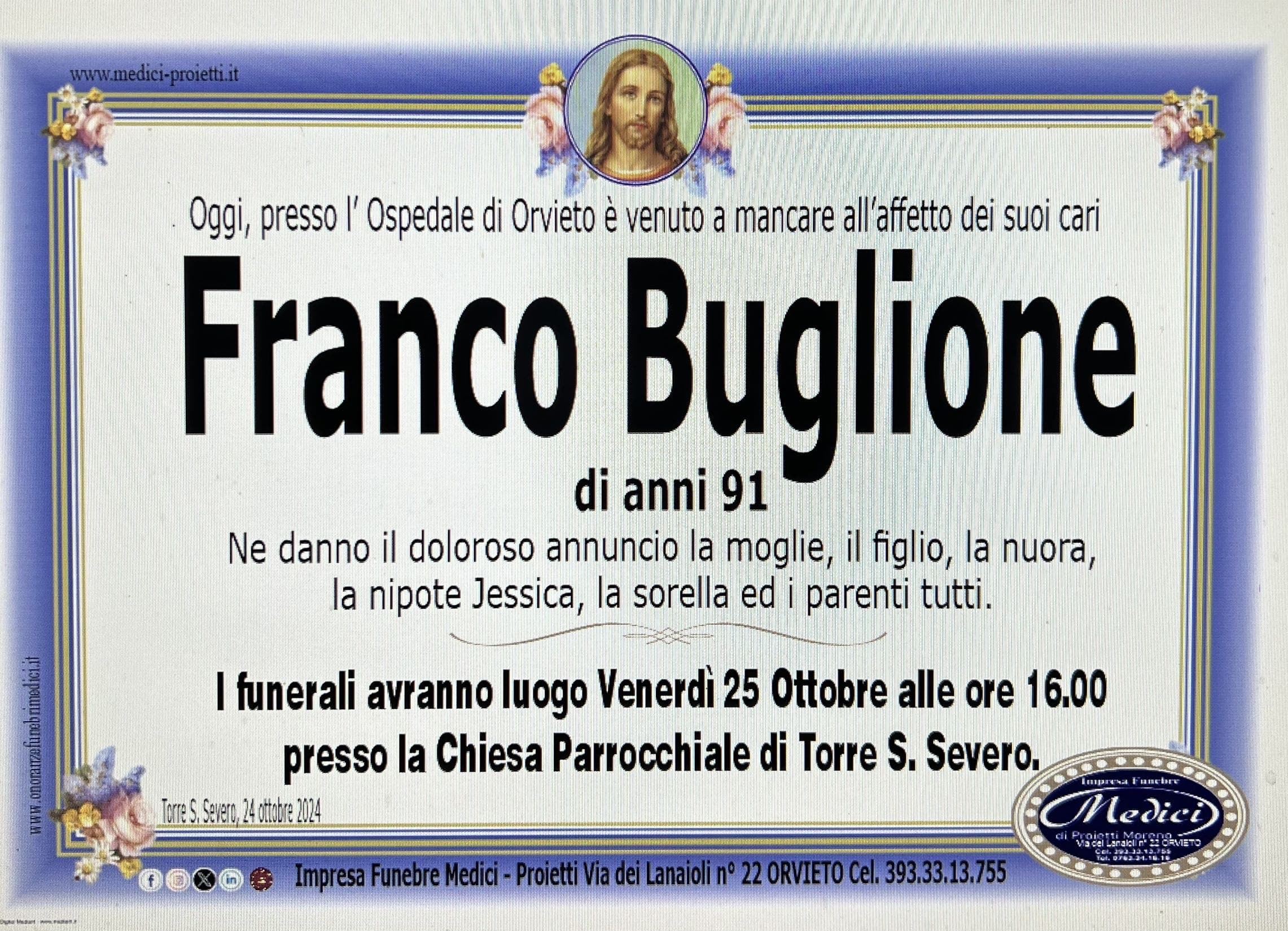 Necrologio Franco Buglione - Impresa funebre Medici Proietti Orvieto